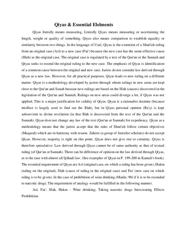 (PDF) Qiyas & Essential Elelments by Muslim Law