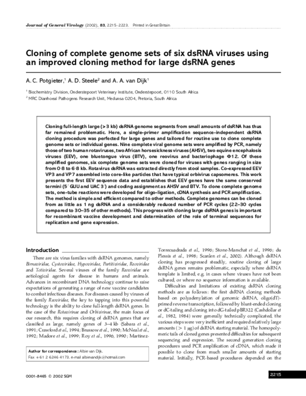 (PDF) Cloning of complete genome sets of six dsRNA viruses using an ...