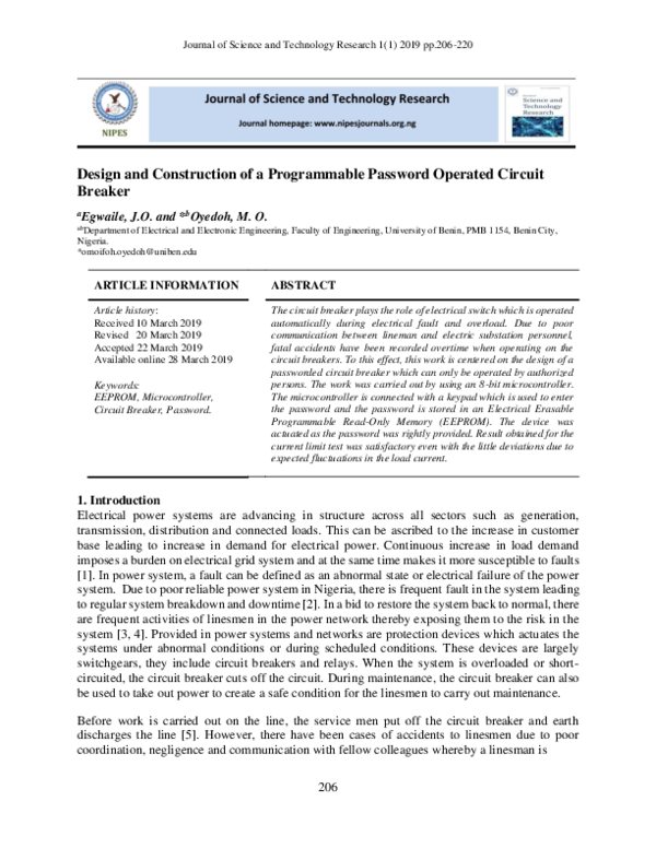 (PDF) Design and Construction of a Programmable Password Operated ...