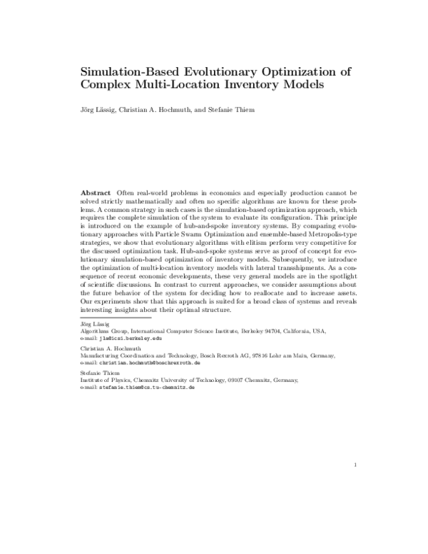 Pdf Evolutionary Multiobjective Optimization Of The Multi Location Transshipment Problem