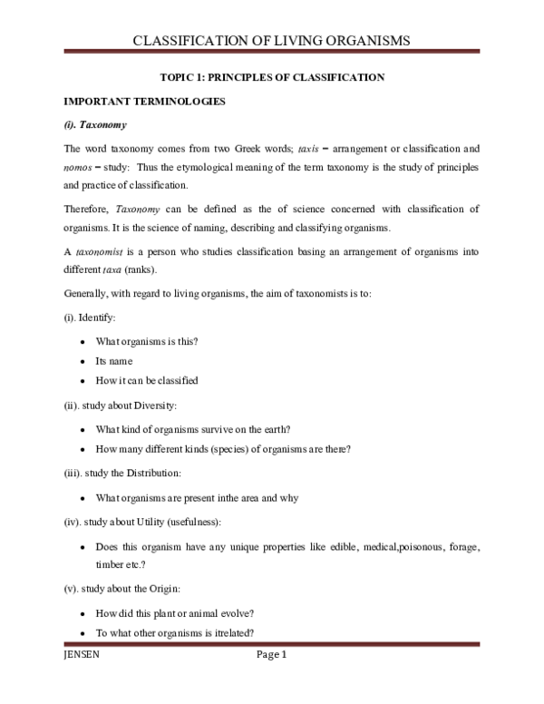 (DOC) TOPIC 1: PRINCIPLES OF CLASSIFICATION
