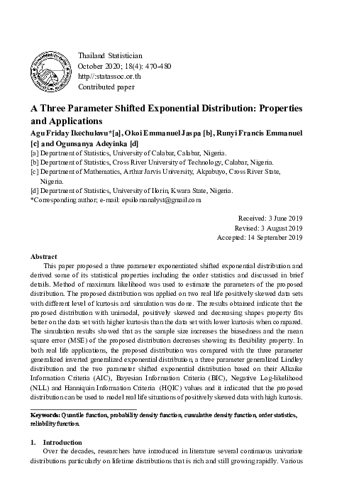 Pdf A Three Parameter Shifted Exponential Distribution Properties And Applications