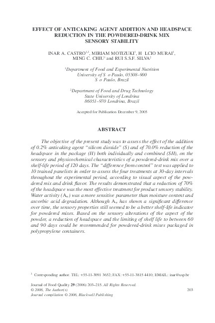 (PDF) Effect of Anticaking Agent Addition and Headspace Reduction in the Powdered-Drink MIX ...