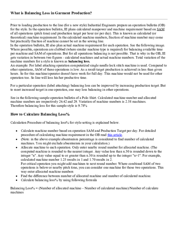 (DOC) What is Balancing Loss in Garment Production? How to Calculate ...