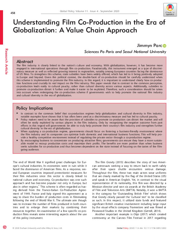 (PDF) Understanding Film Co-Production in the Era of Globalization: A ...