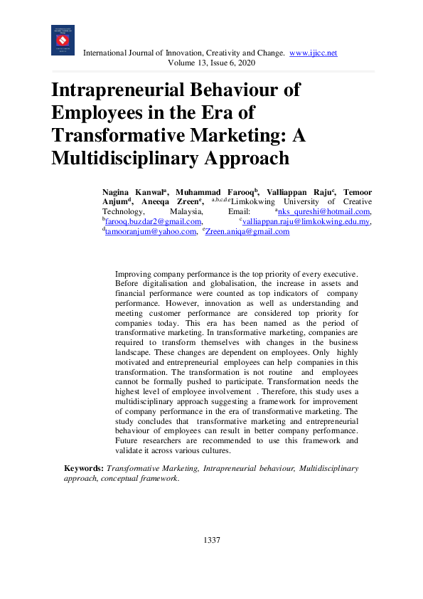 (PDF) Intrapreneurial Behaviour of Employees in the Era of ...