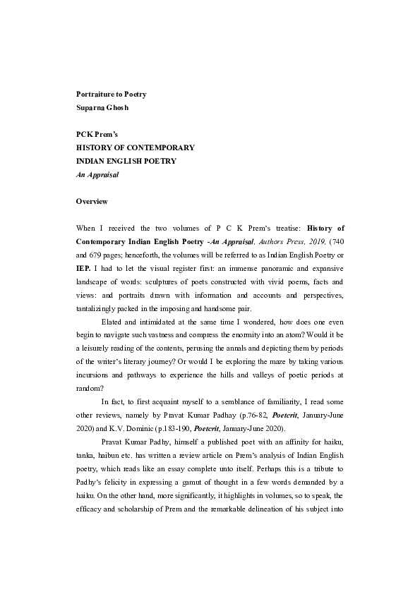 (DOC) Portraiture to Poetry -PCK Prem's HISTORY OF CONTEMPORARY INDIAN ...