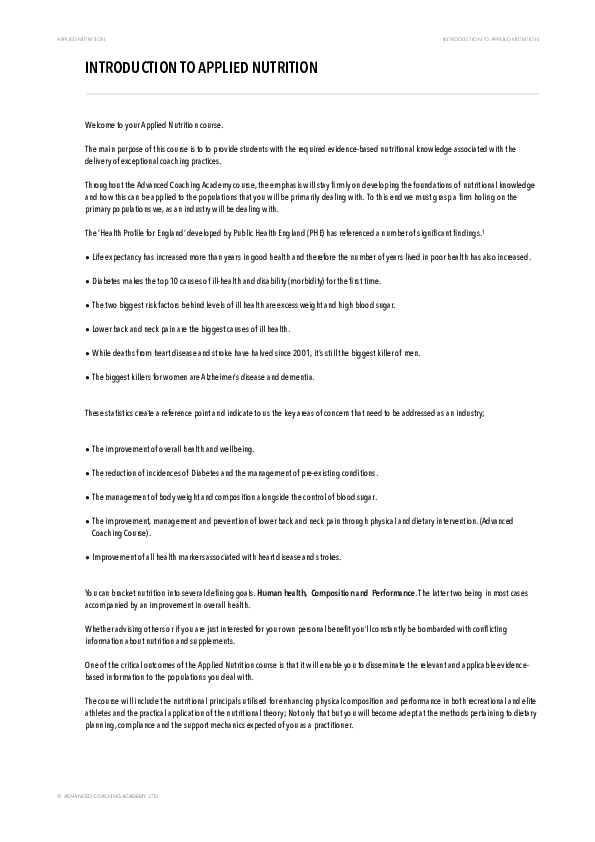 (PDF) INTRODUCTION TO APPLIED NUTRITION 2018