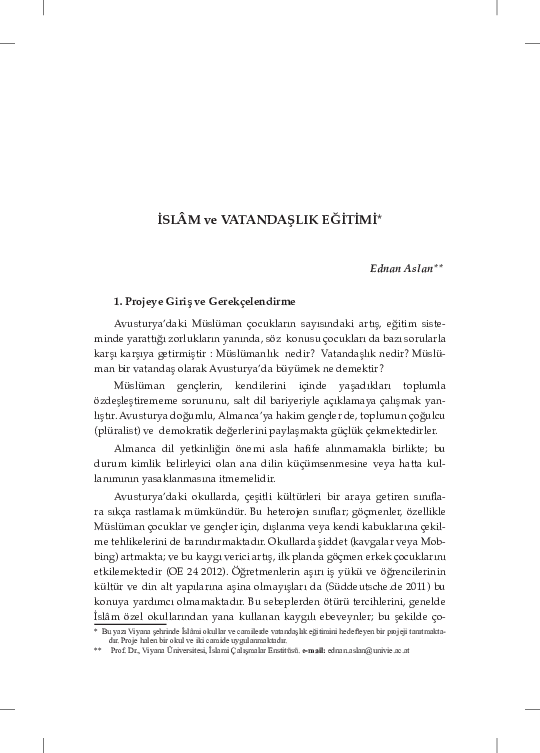 (PDF) İSLÂM ve VATANDAŞLIK EĞİTİMİ, Ednan Aslan
