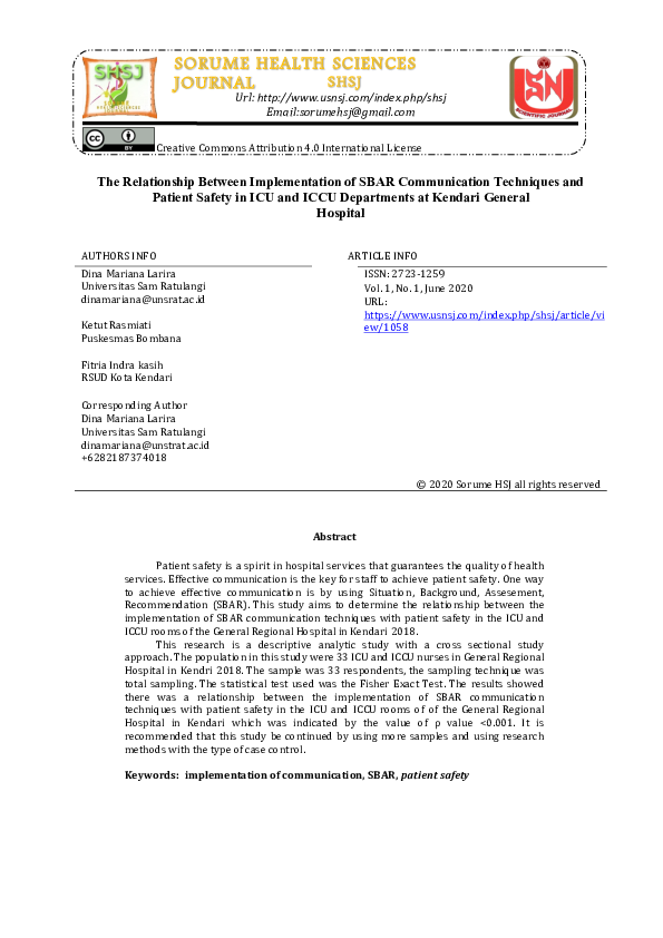 (PDF) The Relationship Between Implementation of SBAR Communication ...