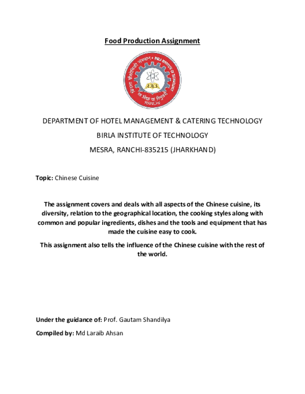 (PDF) Food Production Assignment DEPARTMENT OF HOTEL MANAGEMENT ...