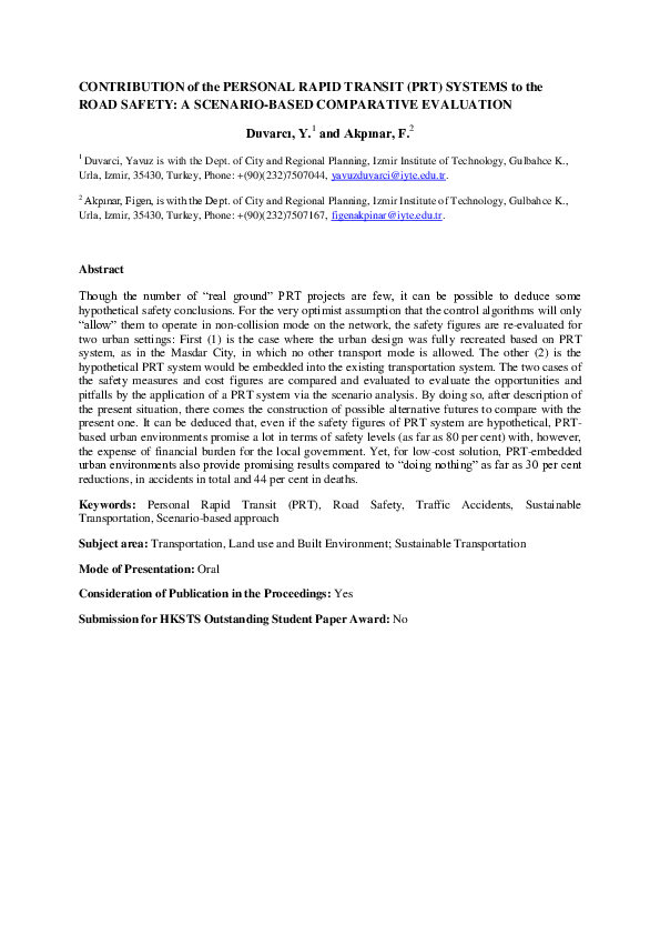 (PDF) CONTRIBUTION of the PERSONAL RAPID TRANSIT (PRT) SYSTEMS to the ...