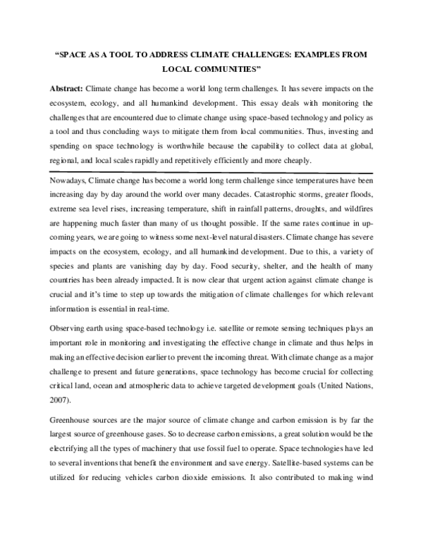 (PDF) "SPACE AS A TOOL TO ADDRESS CLIMATE CHALLENGES: EXAMPLES FROM ...