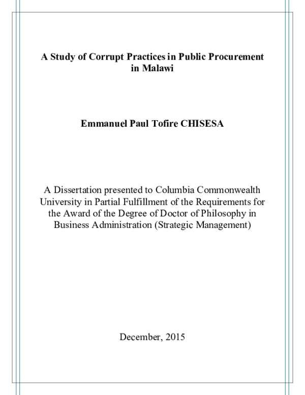 (PDF) A Study of Corrupt Practices in Public Procurement in Malawi