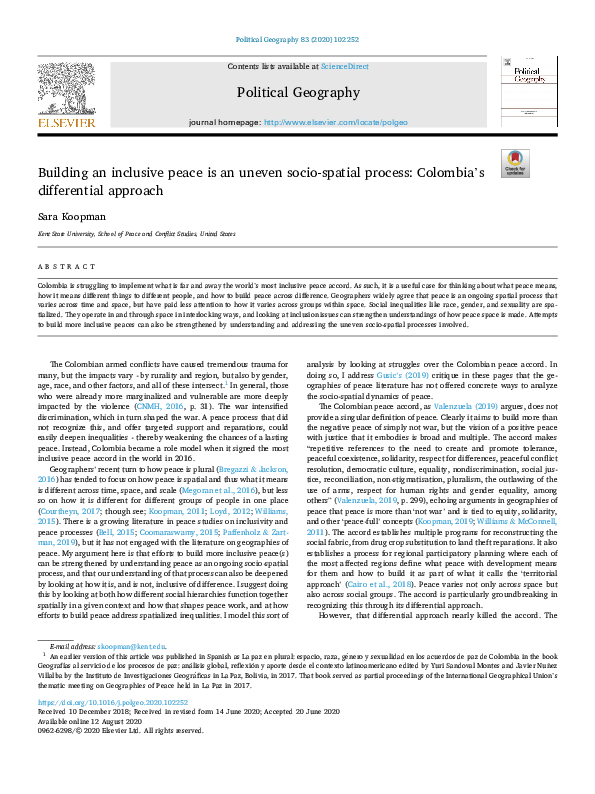 (PDF) Building an inclusive peace is an uneven socio-spatial process ...
