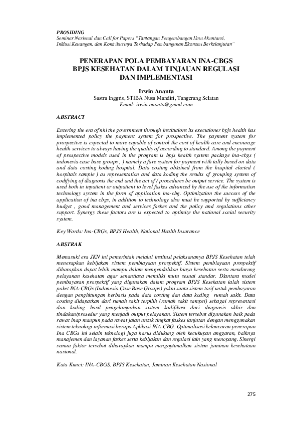 (PDF) PENERAPAN POLA PEMBAYARAN INA-CBGS BPJS KESEHATAN DALAM TINJAUAN ...