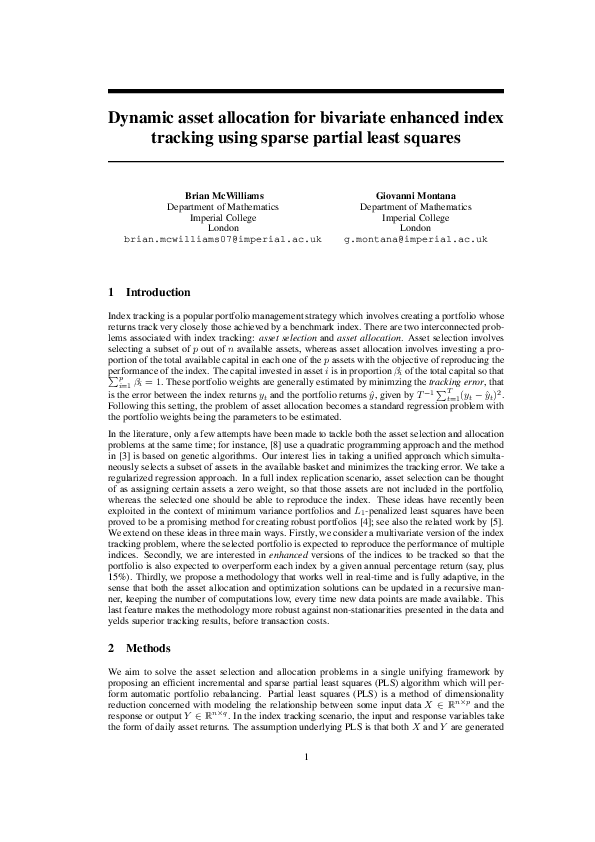 (PDF) Dynamic asset allocation for bivariate enhanced index tracking using sparse partial least ...