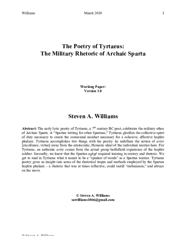 (PDF) Paper: The Poetry of Tyrtaeus: The Military Rhetoric of Archaic ...