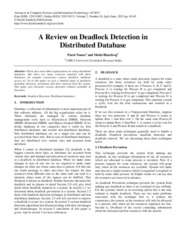 (PDF) A Review on Deadlock Detection in Distributed Database