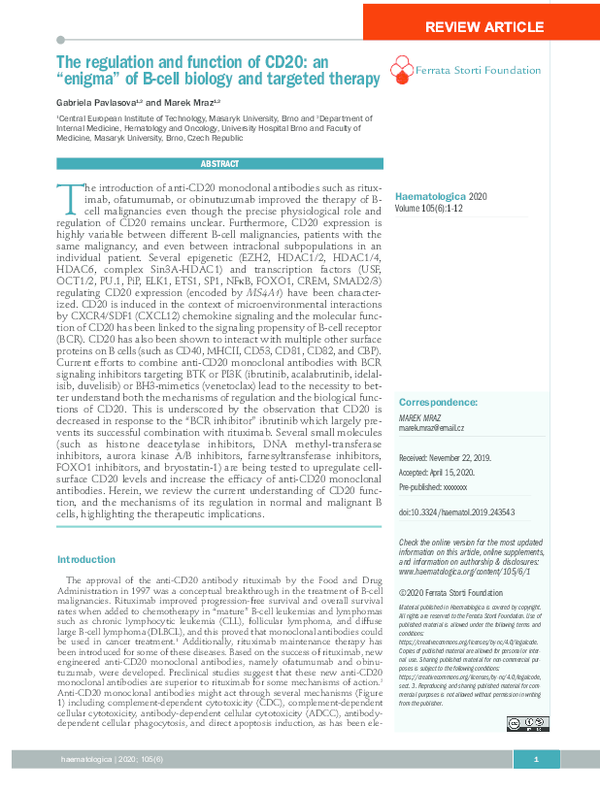 (PDF) The regulation and function of CD20: an "enigma" of B-cell ...