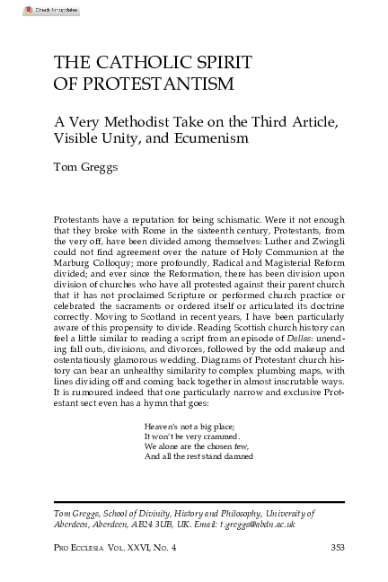 (PDF) The Catholic Spirit of Protestantism: A Very Methodist Take on ...