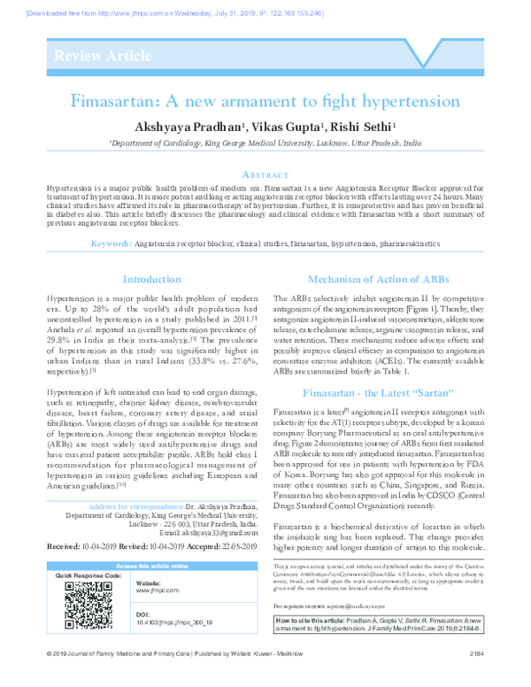 (PDF) Fimasartan: A new armament to fight hypertension