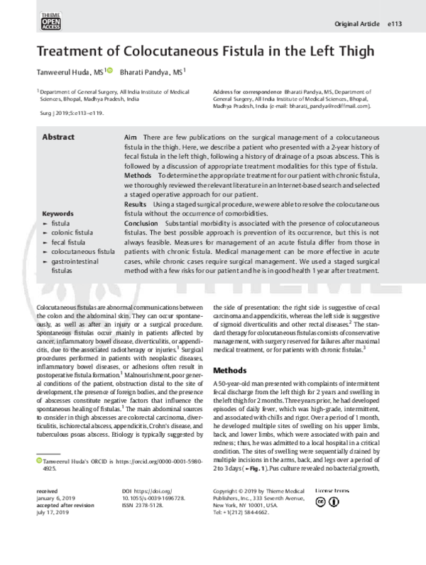 (PDF) Treatment of Colocutaneous Fistula in the Left Thigh