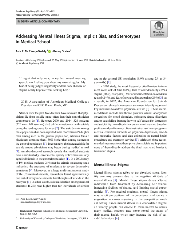 (PDF) Addressing Mental Illness Stigma, Implicit Bias, and Stereotypes ...