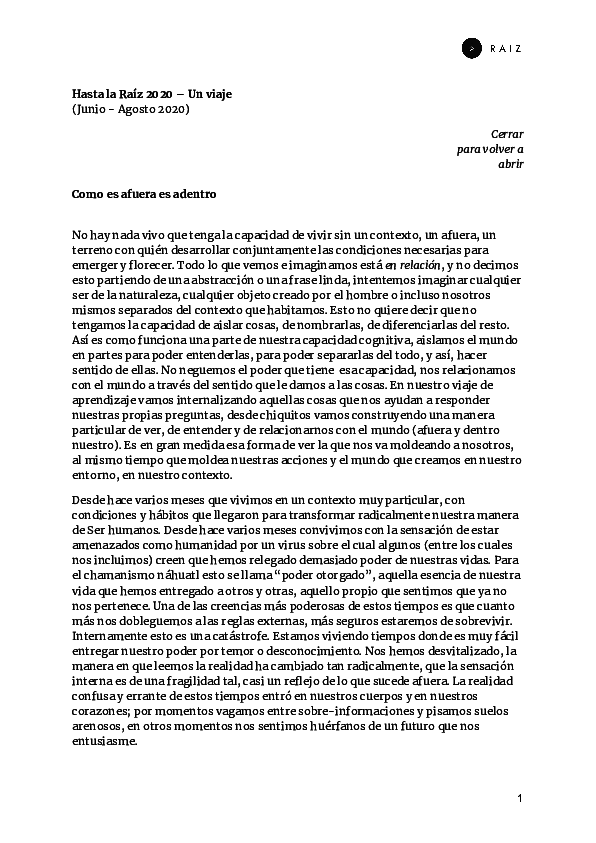 (PDF) Hasta la Raiz - Reflexion grupal