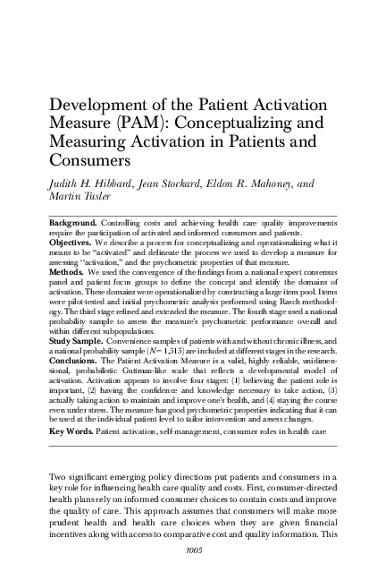 (PDF) Development of the Patient Activation Measure (PAM ...