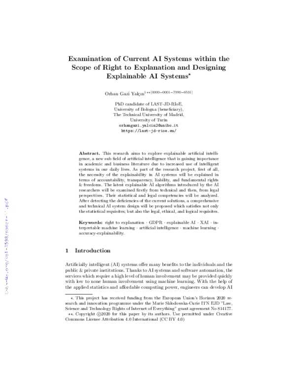 (PDF) Examination of Current AI Systems within the Scope of Right to ...