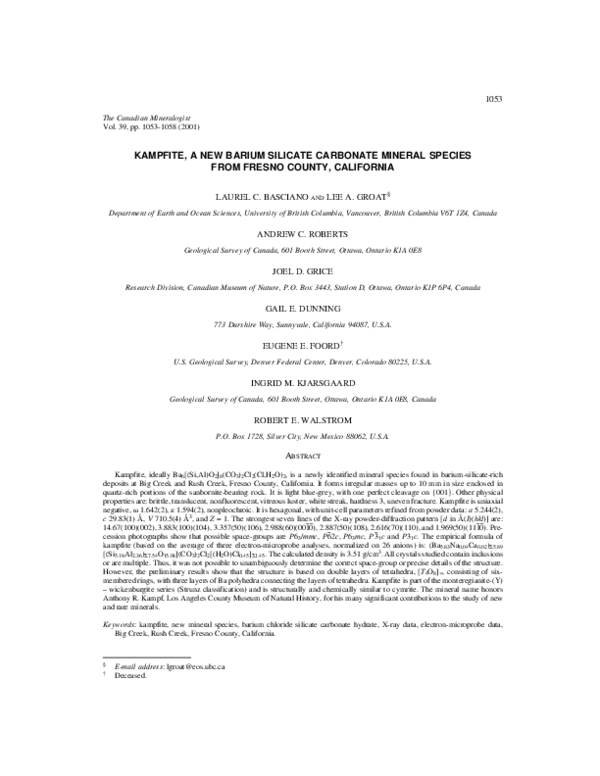 (PDF) Kampfite, a New Barium Silicate Carbonate Mineral Species from ...