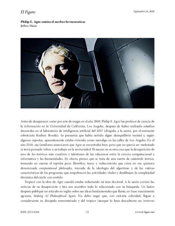 (PDF) Philip E. Agre contra el ‘morbus hermeneuticus’