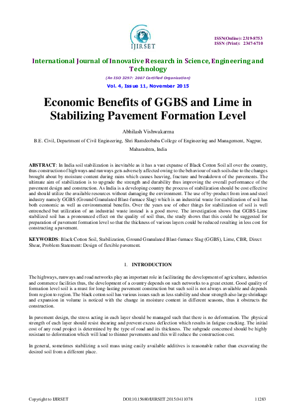 (PDF) Economic Benefits of GGBS and Lime in Stabilizing Pavement ...