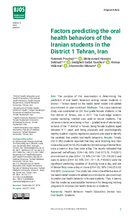 (PDF) Factors predicting the oral health behaviors of the Iranian ...