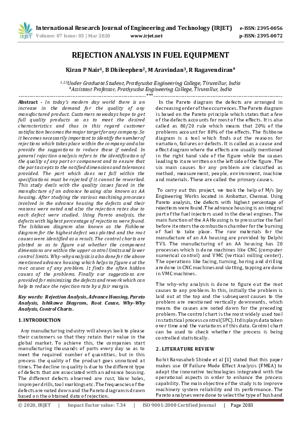 (PDF) IRJET- REJECTION ANALYSIS IN FUEL EQUIPMENT