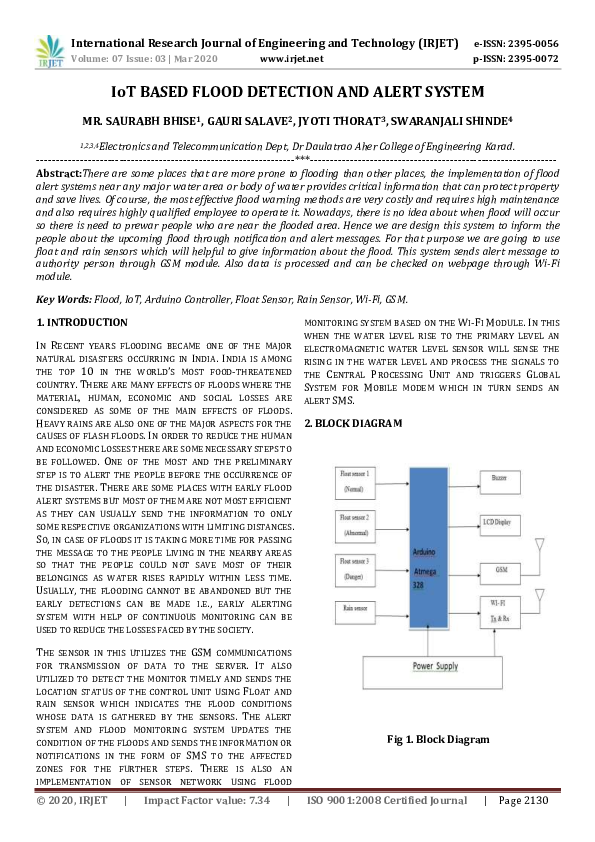 Pdf Iot Flood Detection And Alert System