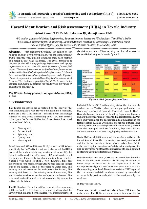 (PDF) IRJET- Hazard identification and Risk assessment (HIRA) in Textile Industry