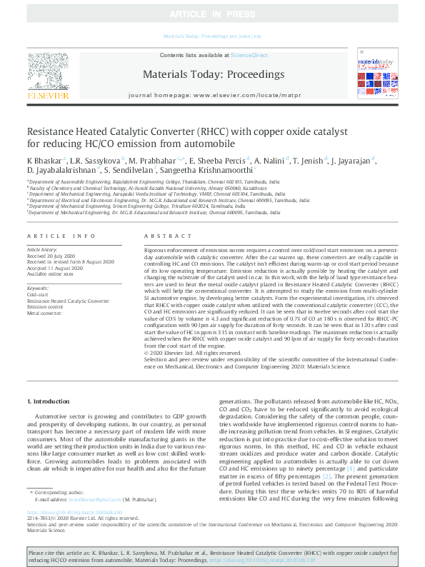 (PDF) Resistance Heated Catalytic Converter (RHCC) with copper oxide ...