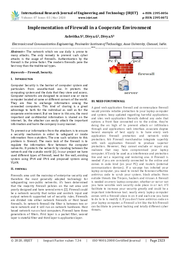(PDF) IRJET- Implementation of Firewall in a Cooperate Environment