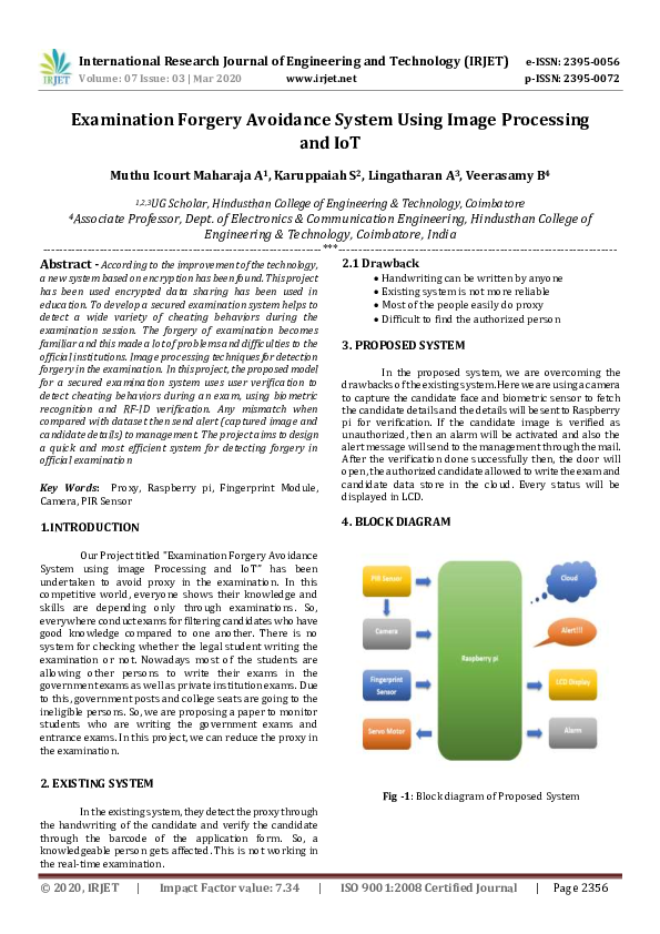 Irjet Examination Forgery Avoidance System Using Image Processing And Iot