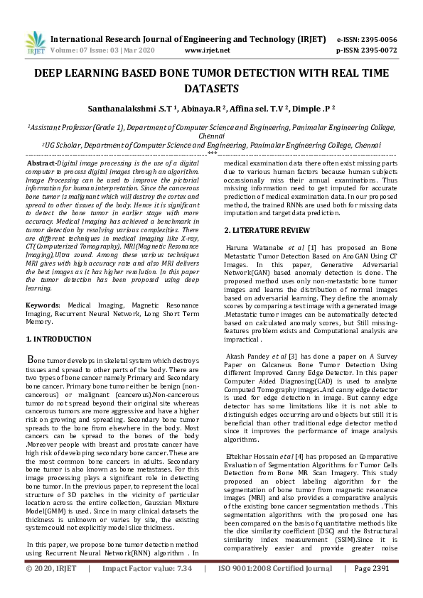 (PDF) IRJET- DEEP LEARNING BASED BONE TUMOR DETECTION WITH REAL TIME DATASETS