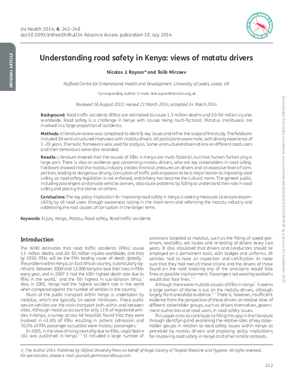 (PDF) Understanding road safety in Kenya: views of matatu drivers