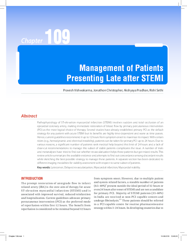 (PDF) Chapter 109- Management of Patients Presenting Late after STEMI