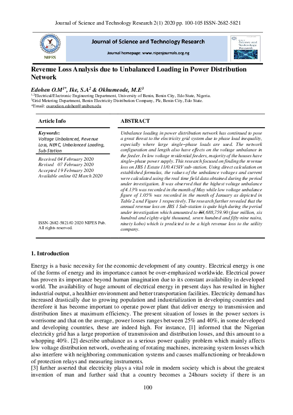 (PDF) Revenue Loss Analysis due to Unbalanced Loading in Power ...