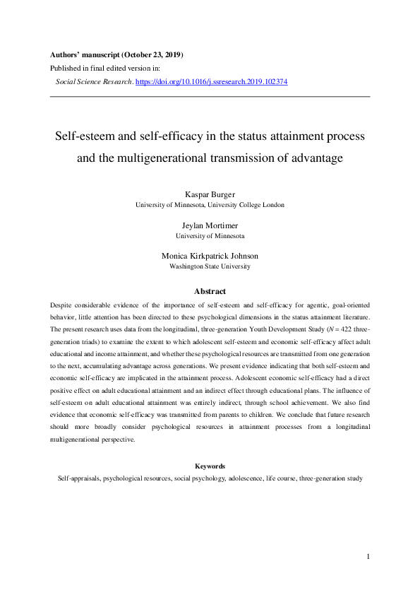 (PDF) Self-esteem and self-efficacy in the status attainment process ...