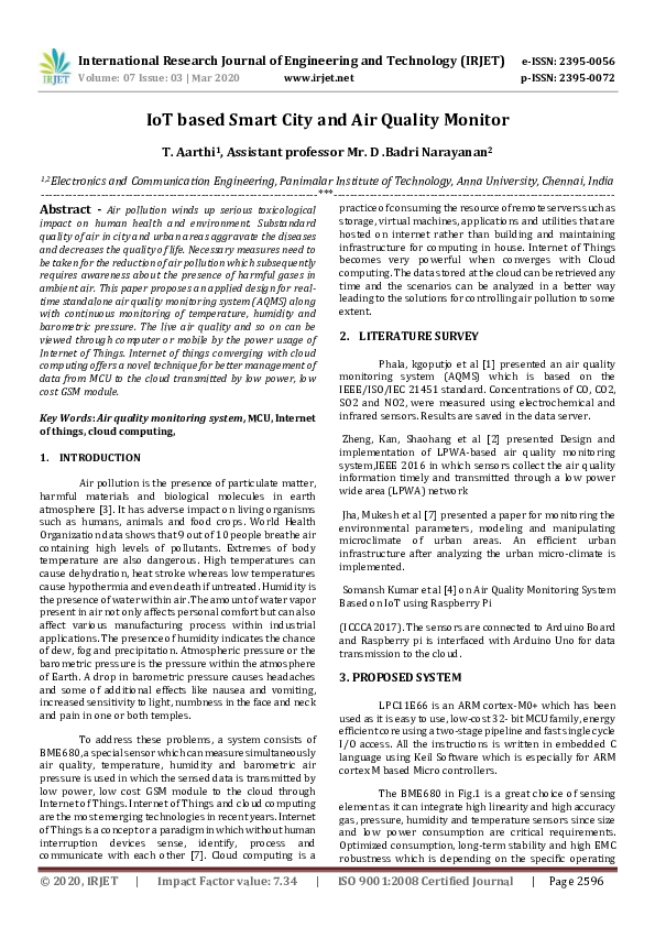 (PDF) IRJET- IoT based Smart City and Air Quality Monitor