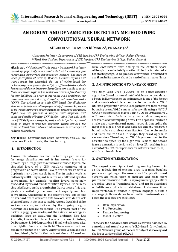(PDF) IRJET- AN ROBUST AND DYNAMIC FIRE DETECTION METHOD USING CONVOLUTIONAL NEURAL NETWORK