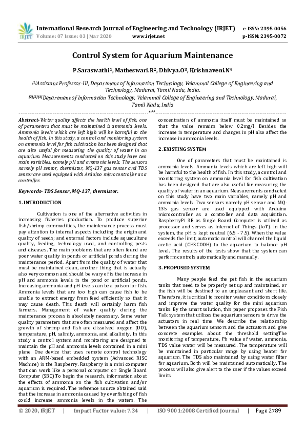(PDF) IRJET- Control System for Aquarium Maintenance