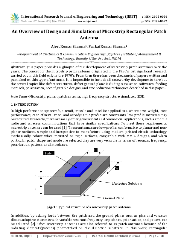 (PDF) IRJET- An Overview of Design and Simulation of Microstrip Rectangular Patch Antenna